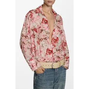 Mango Floral Cotton Button-up Shirt - Light Pink