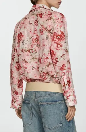 Mango Floral Cotton Button-up Shirt - Light Pink
