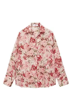 Mango Floral Cotton Button-up Shirt - Light Pink