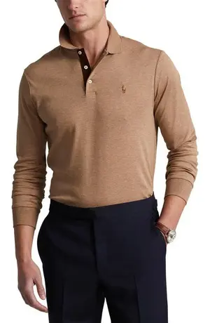 Ralph Lauren Long Sleeve Pima Cotton Polo - Grey Cloud Heather