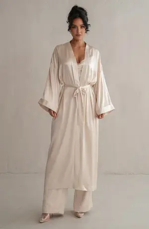 JLUXLABEL Forever & Always Satin Robe - Beige