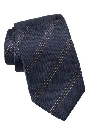 ELIZABETTA Milano Extra Long Silk Jacquard Neck Tie - Navy And Gold