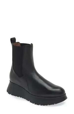 WONDERS Platform Chelsea Boot - Black Tumbled Leather