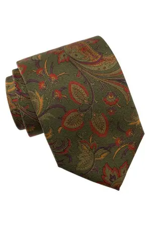 ELIZABETTA Elizabetta Borromeo Printed Silk Neck Tie Olive