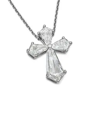 JEWELS AFICIONADO Platinum Diamond Cross Pendant Necklace