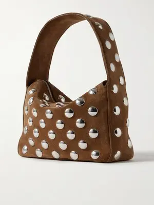 Khaite Elena Small Studded Suede Shoulder Bag - Brown