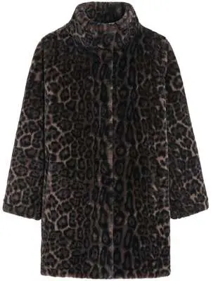 Apparis Leopard Print Faux Fur Coat - Brown