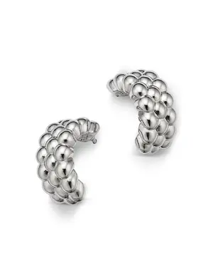 Aqua Multi Bead Half Hoop Earrings - Silver