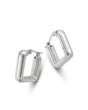 Aqua Polished Square Hoop Earrings In Sterling - Silver