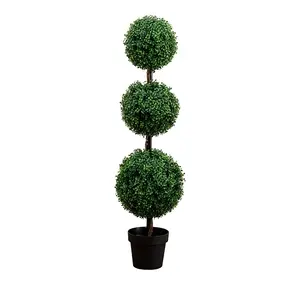 NEARLY NATURAL 4' Artificial Triple Ball Boxwood Topiary Tree - Green
