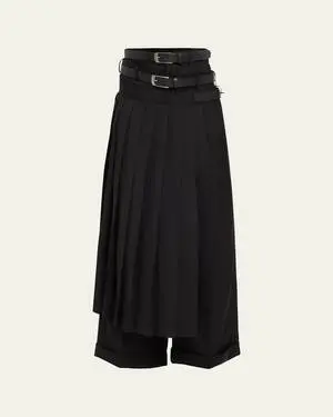 Junya Watanabe Pleated Skirt Over Wool Pants - Black | Editorialist