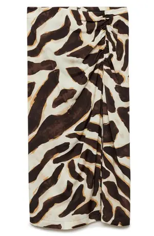 Mango Animal Print Side Slit Midi Skirt
