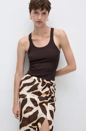 Mango Animal Print Side Slit Midi Skirt