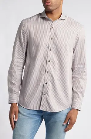 Johnnie-o Stripe Button-up Shirt - Coffee