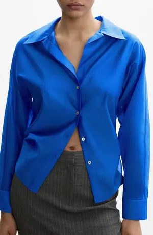 Mango MANGO Satin Button-up Shirt Blue