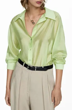 Mango Satin Button-up Shirt - Green