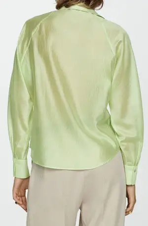 Mango Satin Button-up Shirt - Green