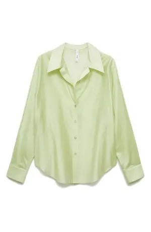 Mango Satin Button-up Shirt - Green