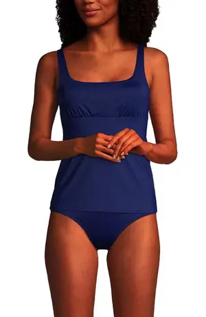 LANDS' END Square Neck Underwire Tankini Top Deep Sea Navy