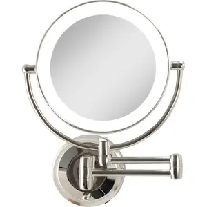 ZADRO Lighted Wall Mounted Makeup Mirror With 5x/1x Magnification & Extendable Arm - Polished Nickel
