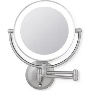 ZADRO Lighted Wall Mounted Makeup Mirror With 5x/1x Magnification & Extendable Arm - Satin Nickel