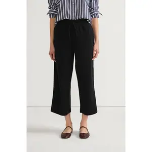LANDS' END Sport Knit Drawstring Wide Leg Crop Pants - Black