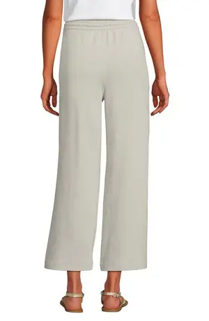 LANDS' END Sport Knit Drawstring Wide Leg Crop Pants - Light Stone