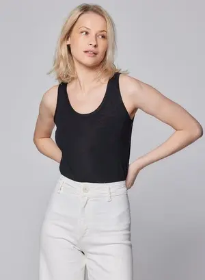 Majestic Filatures Stretch Linen Tank - Noir
