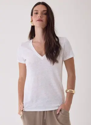 Majestic Filatures Stretch Linen V-neck T-shirt - Blanc