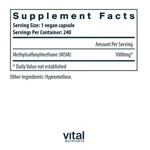 VITAL NUTRIENTS Msm 1000mg 240 Capsules