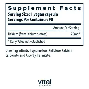 VITAL NUTRIENTS Lithium Orotate 20mg 90 Capsules