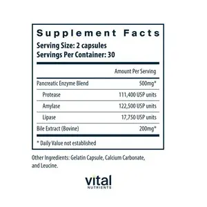 VITAL NUTRIENTS Pancreatin And Ox Bile 60 Capsules