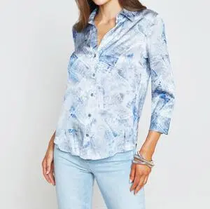 L'Agence Dani 3/4 Sleeve Blouse In Multi Denim Multi