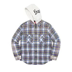Supreme Hooded Flannel Zip Up Shirt - Blue