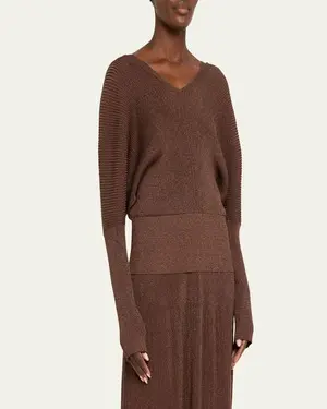 Lafayette 148 New York Ribbed Shimmer Dolman-sleeve Sweater