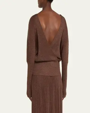 Lafayette 148 New York Ribbed Shimmer Dolman-sleeve Sweater