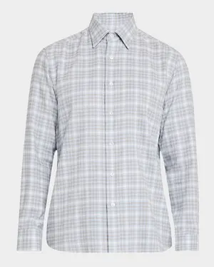 Brioni Check Flannel Casual Button-down Shirt Lt Blue Gr