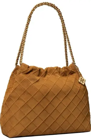 Tory Burch Fleming Soft Suede Hobo Bag - Chicory Brown