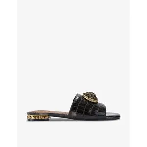 Kurt Geiger Chelsea Eagle-embellished Flat Faux-leather Sandals - Black/comb