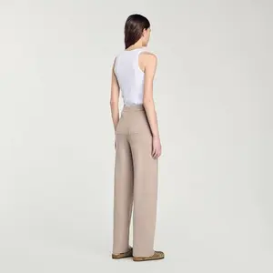 Sandro Knit Rhinestone-covered Pants - Beige