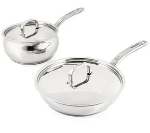 BERGHOFF Belly Shape 4pc 18/10 Ss Skillet & Sau Epan Set - One-color