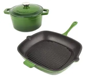 BERGHOFF Neo 3pc Cast Iron Grill Pan & Round Du Tch Oven Set - One-color