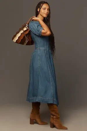 anthropologie pilcro short-sleeve denim midi shirt dress PILCRO Short-Sleeve Denim Midi Shirt Dress Women's Size 2 Neutral Moti