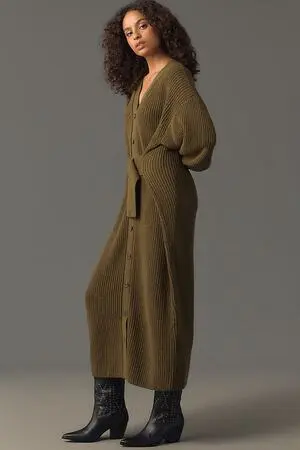 Anthropologie Long-Sleeve Belted Cardigan Sweater Midi Dress In Green - 38%  Off | Editorialist