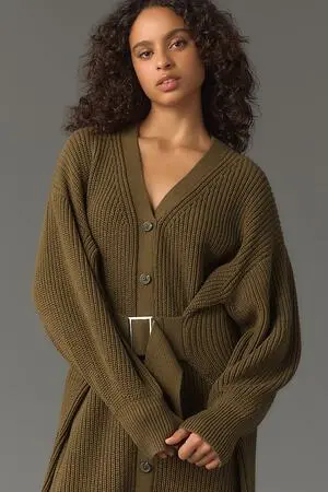 Anthropologie Long-Sleeve Belted Cardigan Sweater Midi Dress In Green - 38%  Off | Editorialist