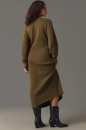knee length dresses for ladies Long Sleeve Belted Midi Knit Sweater Dress
