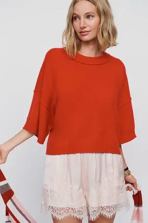 Anthropologie Goldie Crew-neck Cashmere Sweater - Rhythmic Red