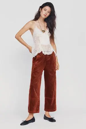 PILCRO Izzie Relaxed Corduroy Pull-on Barrel Pants - Deep Rust