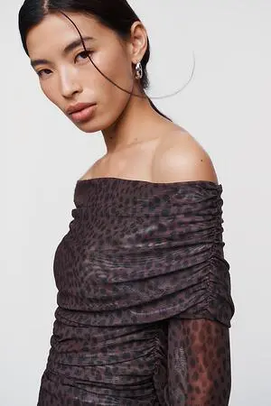 Maeve Aleda Mesh Off-shoulder Top - Neutral Pattern