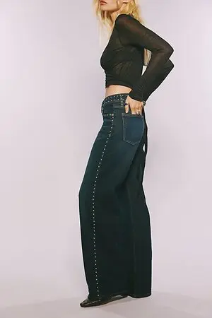 RE/DONE Studded Mid-rise Wide-leg Jeans - Barely Worn